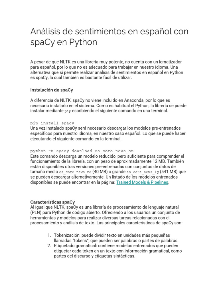 Análisis de Sentimientos con spaCy | PDF | Python (lenguaje de programación) | Analizando