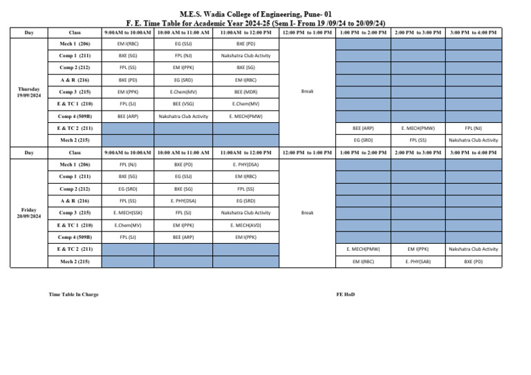 Timetable 19 To 20 Sept 24 | PDF