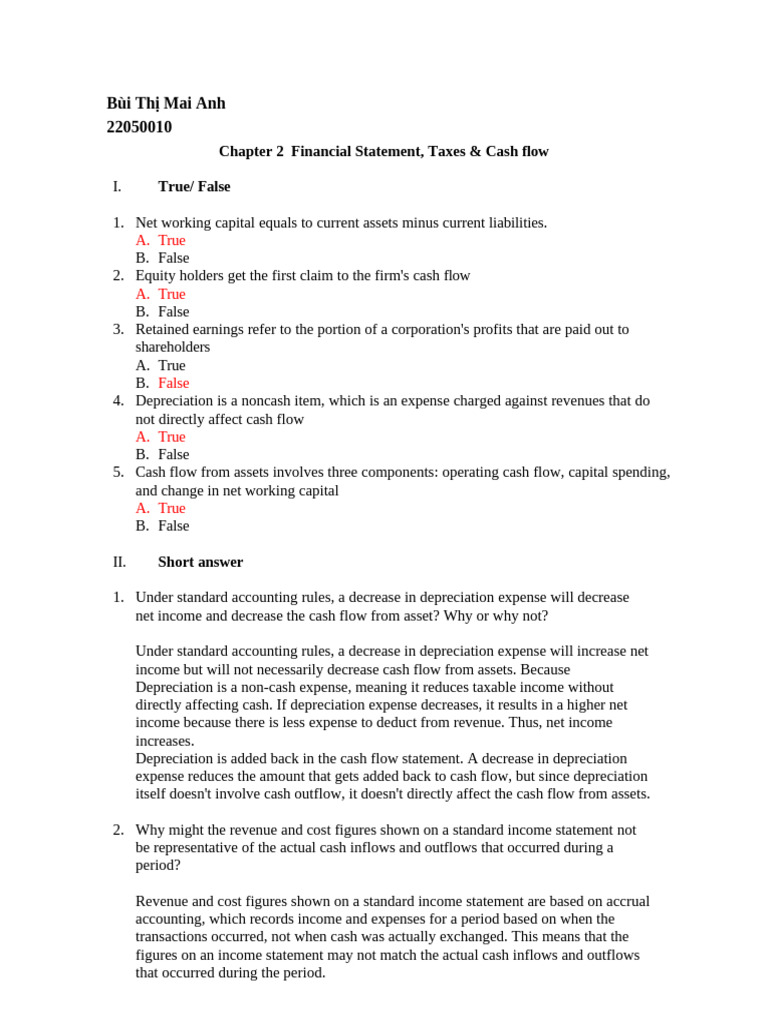 Chapter 2 Financial Statement, Taxes - Cash Flow - Student Version | PDF | Expense | Law