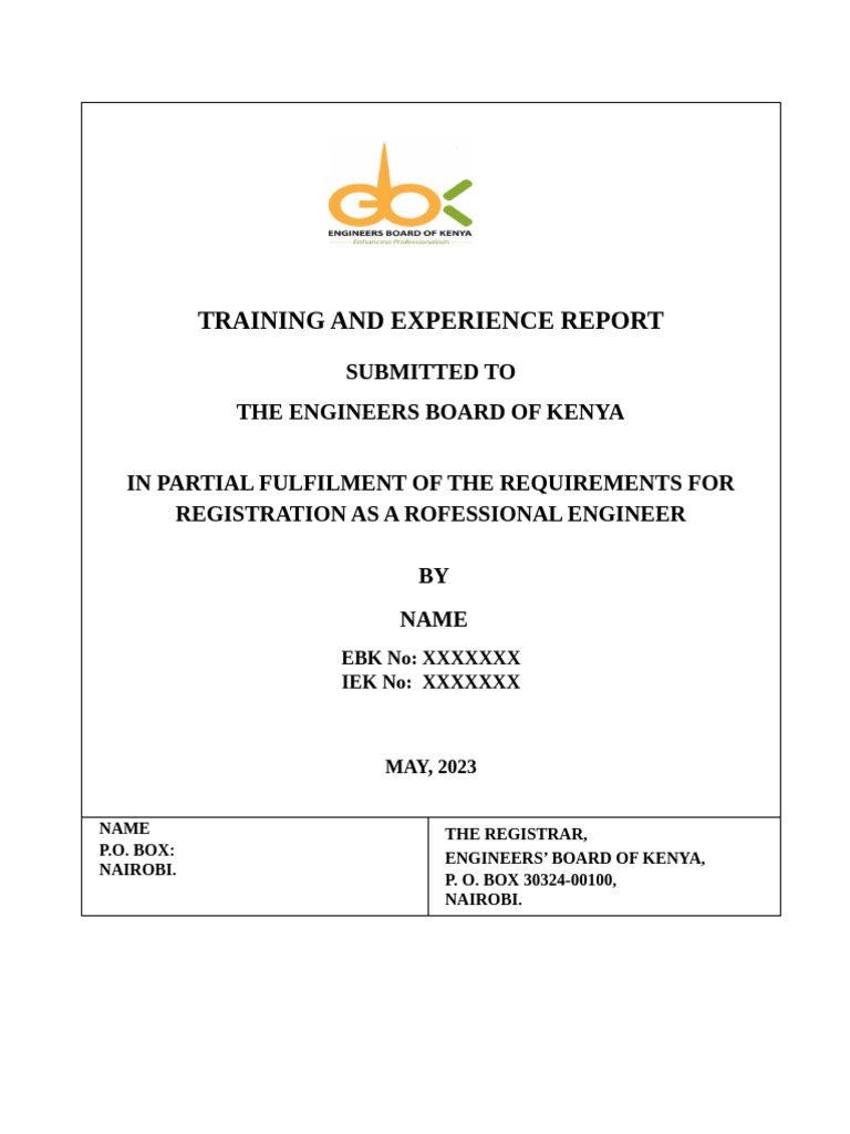Part 1 - Training and Experience Report. | PDF