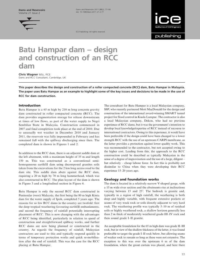 Batu Hampar Dam - Design and Construction of An RCC Dam | PDF