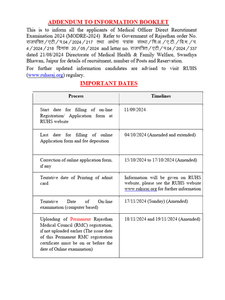 Addendum To Information Booklet 20 9 2024 3755 | PDF