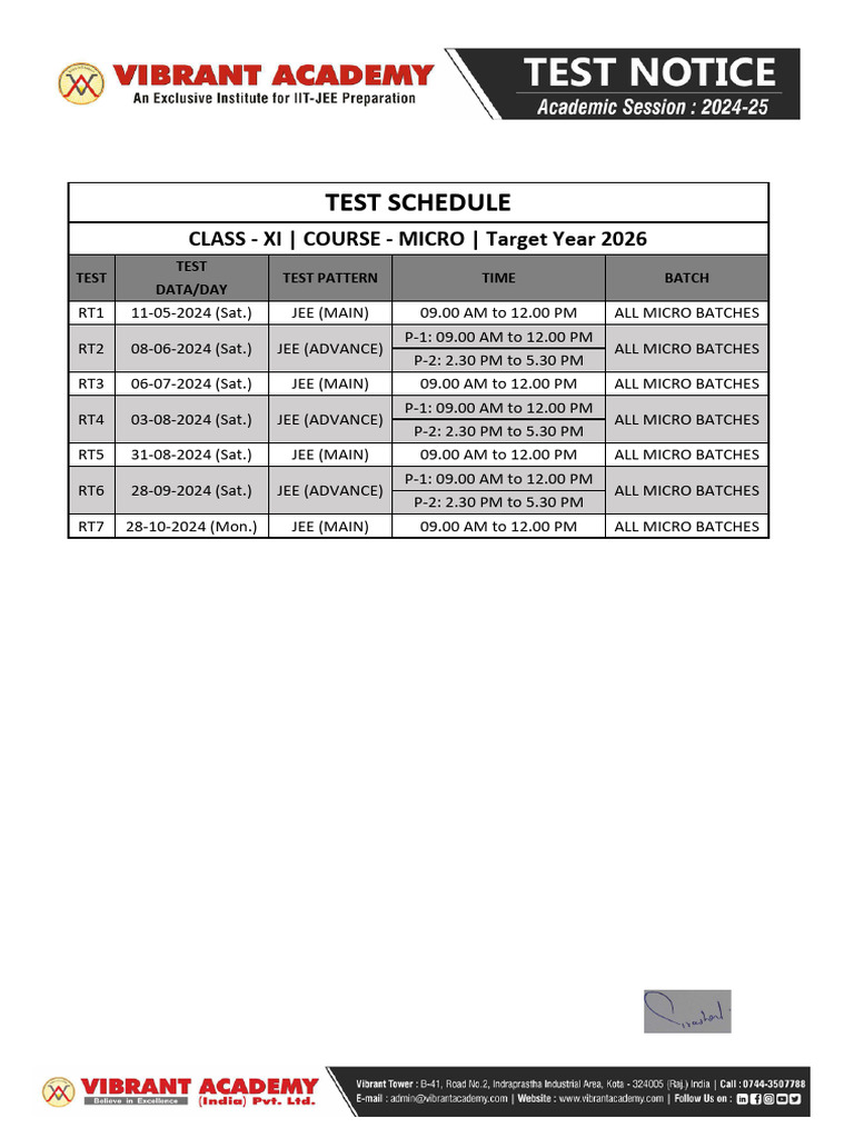 Micro TEST Schedule 2024-25 (May - October) | PDF | Science ...