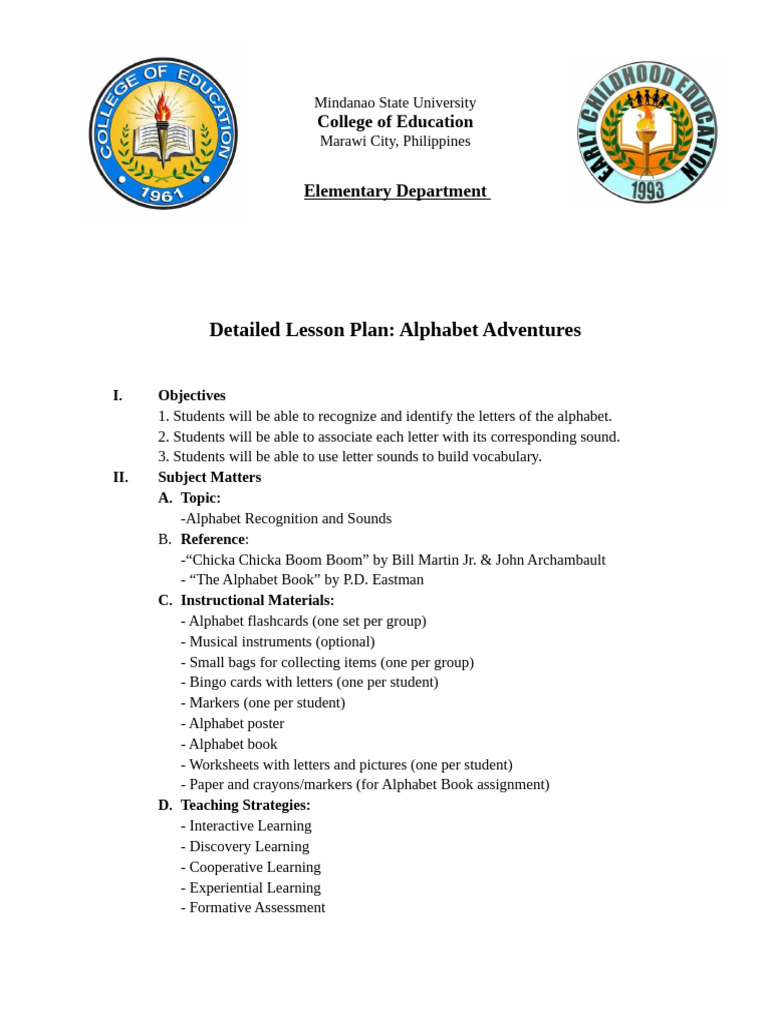 Alphabet Adventures Lesson Plan | PDF | Lesson Plan | Vocabulary