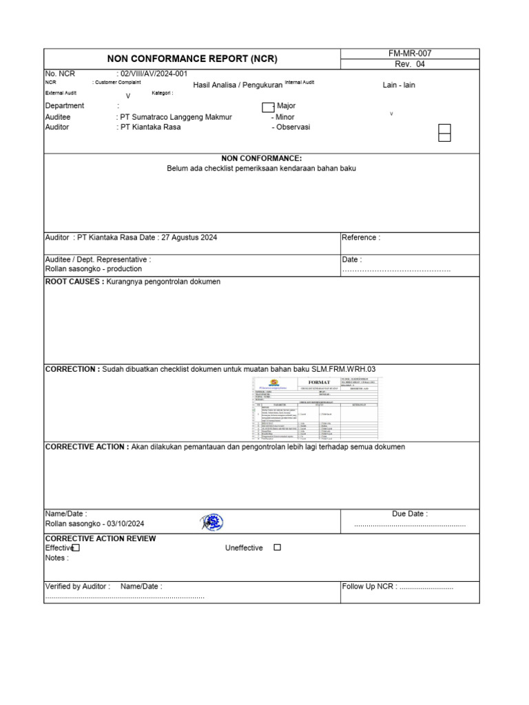 Non Conformance Report (NCR) | PDF