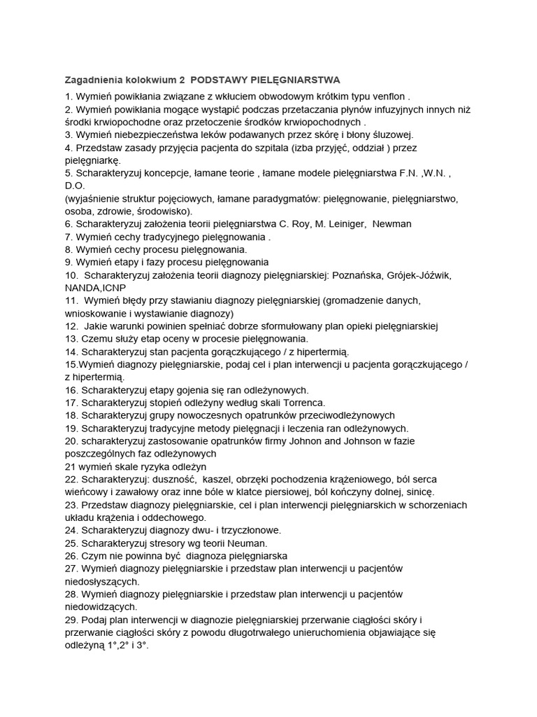 Podstawy Pielęgniarstwa 2 | PDF