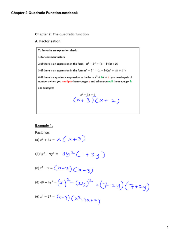 Chapter 2-Quadratic Function (Complete) | PDF