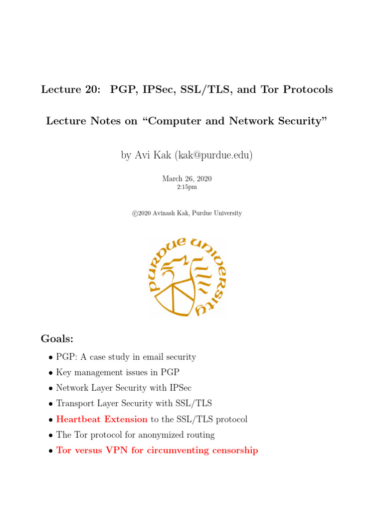 2020 PGP, IPSec, SSLTLS, and Tor Protocols | PDF