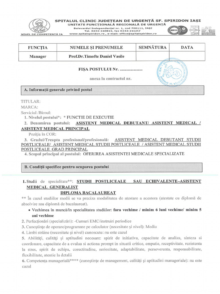 Fisa post asistenti genealisti studii postliceale | PDF