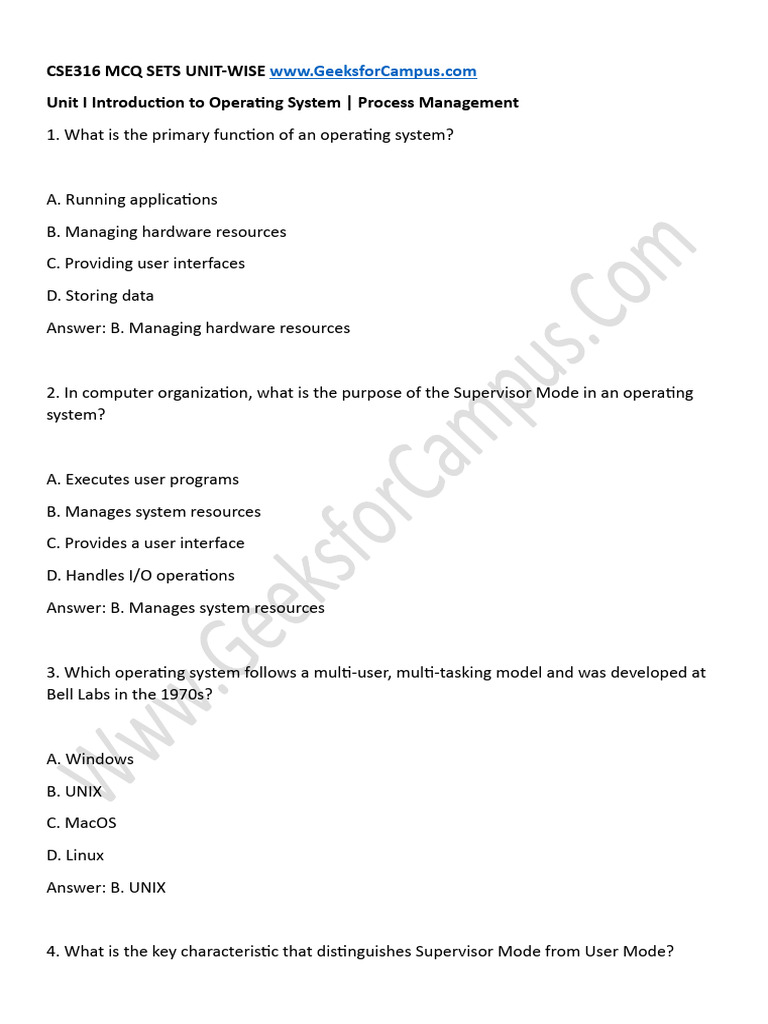 Cse316 MCQ Sets Unit Wise | PDF