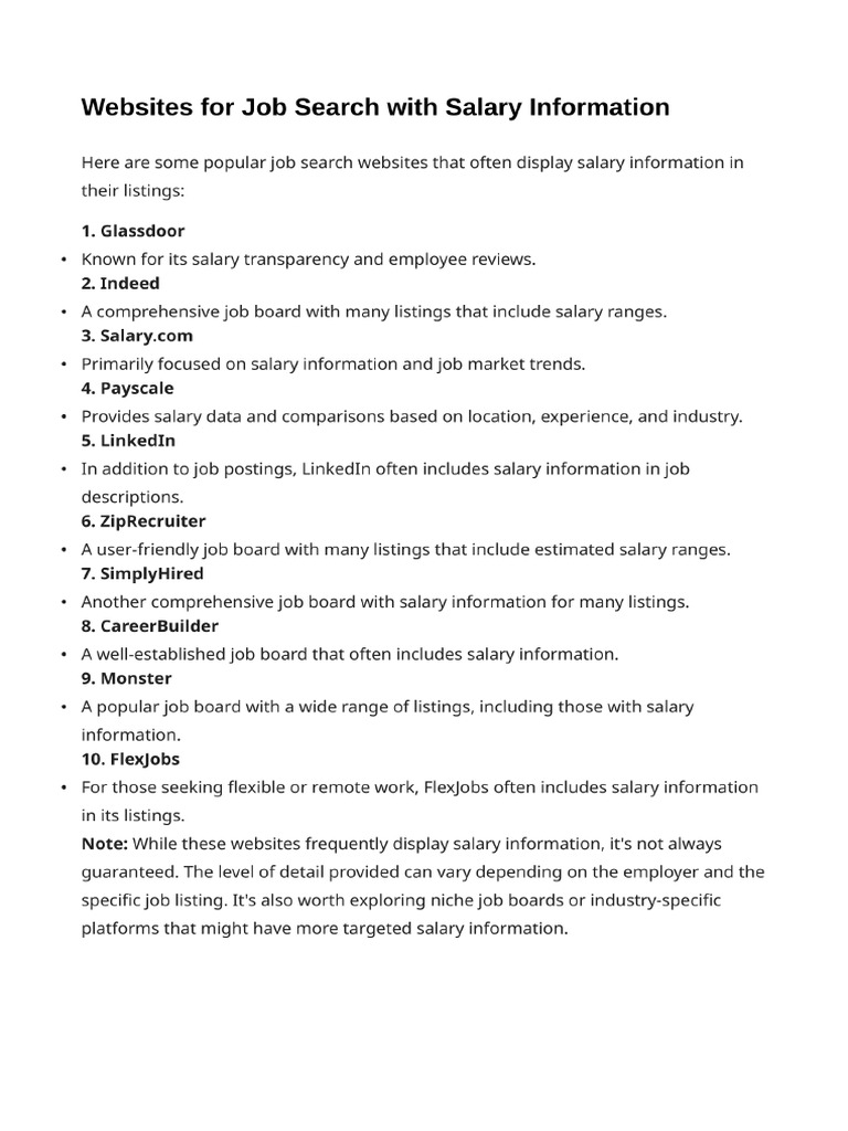 Websites For Job Search With Salary Information | PDF
