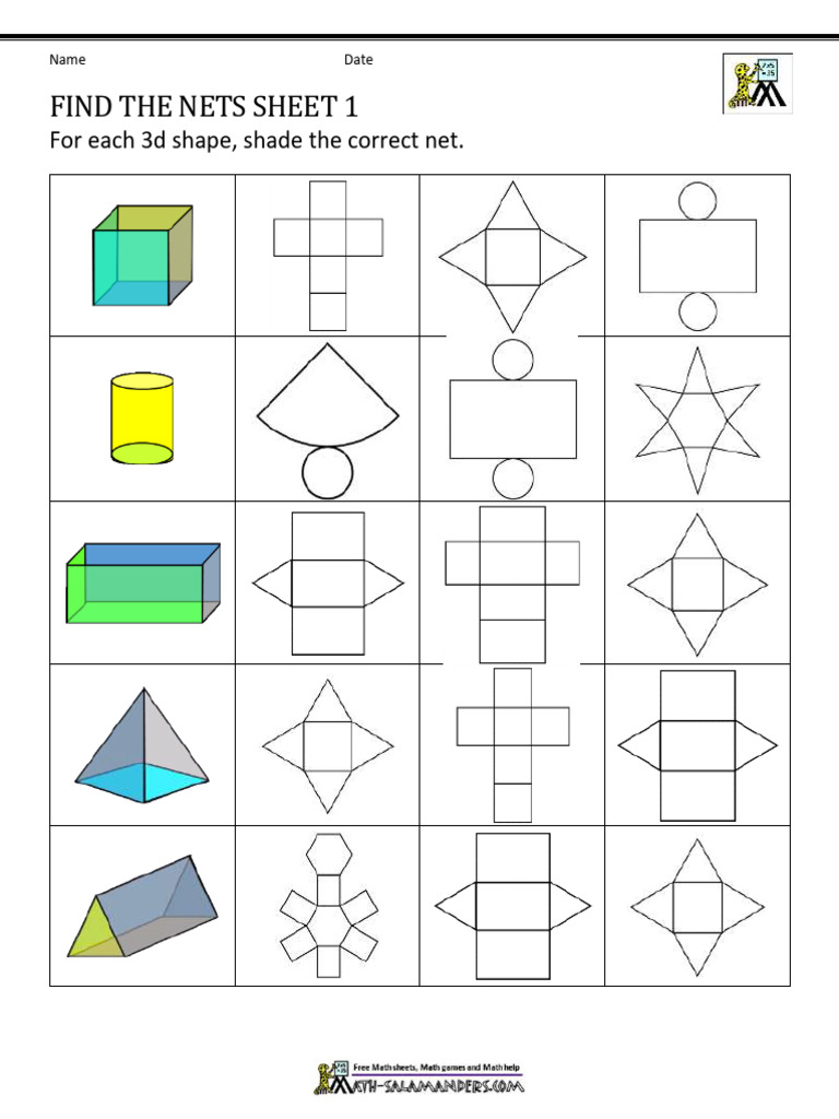Find The Nets Sheet 1: For Each 3d Shape, Shade The Correct Net | PDF