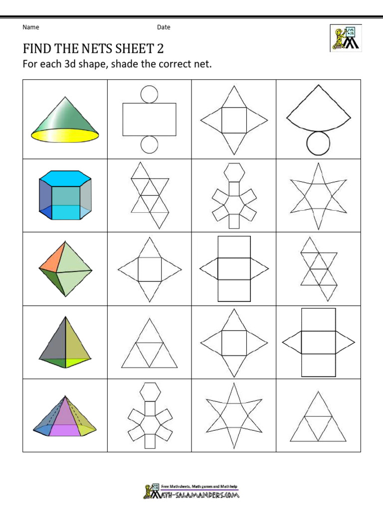 Find The Nets Sheet 2: For Each 3d Shape, Shade The Correct Net | PDF