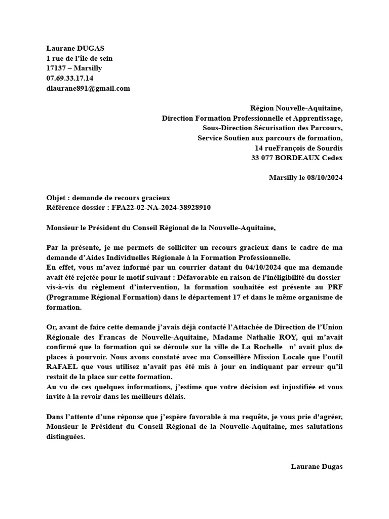 Lettre de Recours Gracieux PDF | PDF