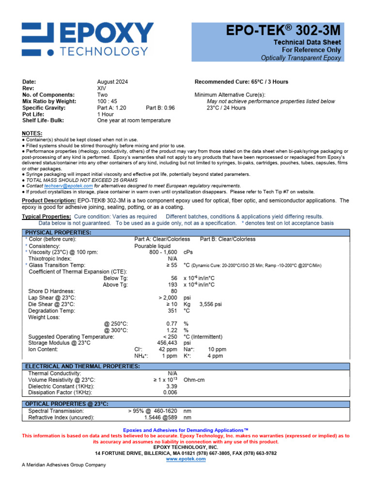 Epo-Tek 302-3M: Technical Data Sheet | PDF