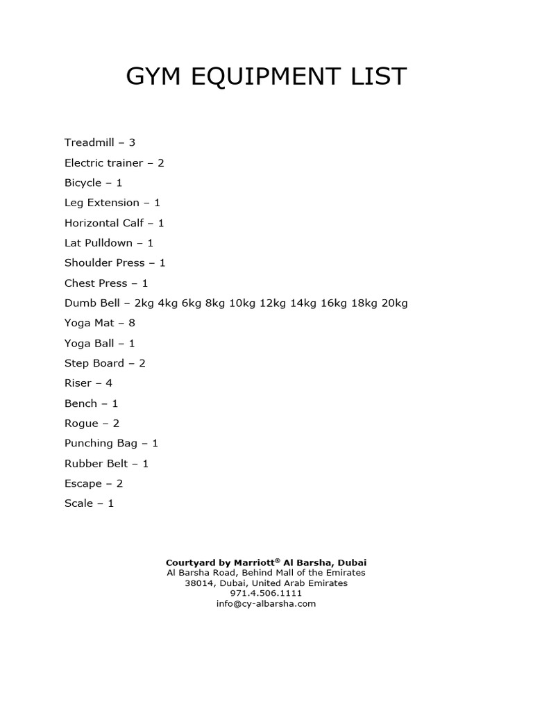 DXBCB Gym Equipment List | PDF