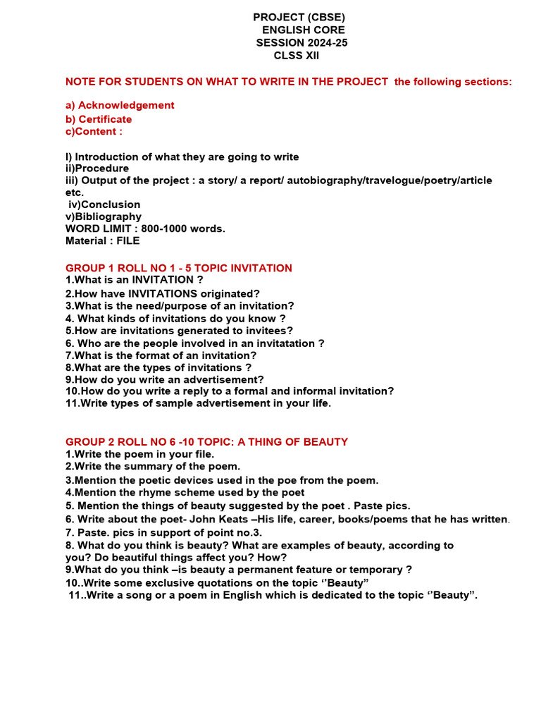 Project Cbse Class Xii English | PDF | Poetry | Travel