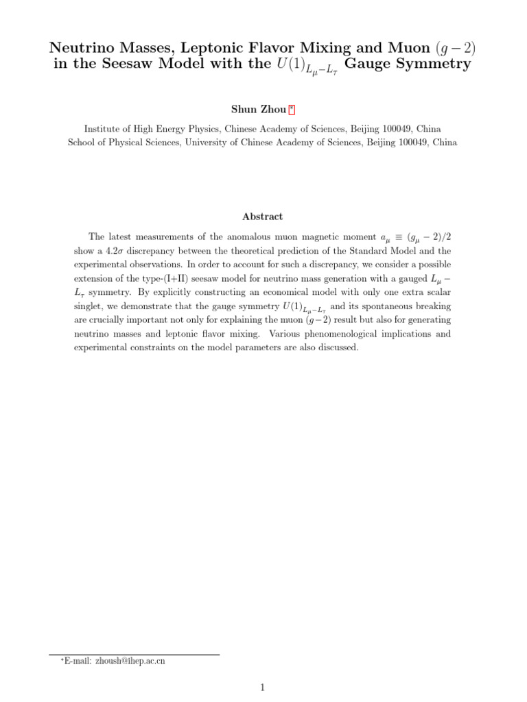 Neutrino Masses, Leptonic Flavor Mixing and Muon in The Seesaw Model ...