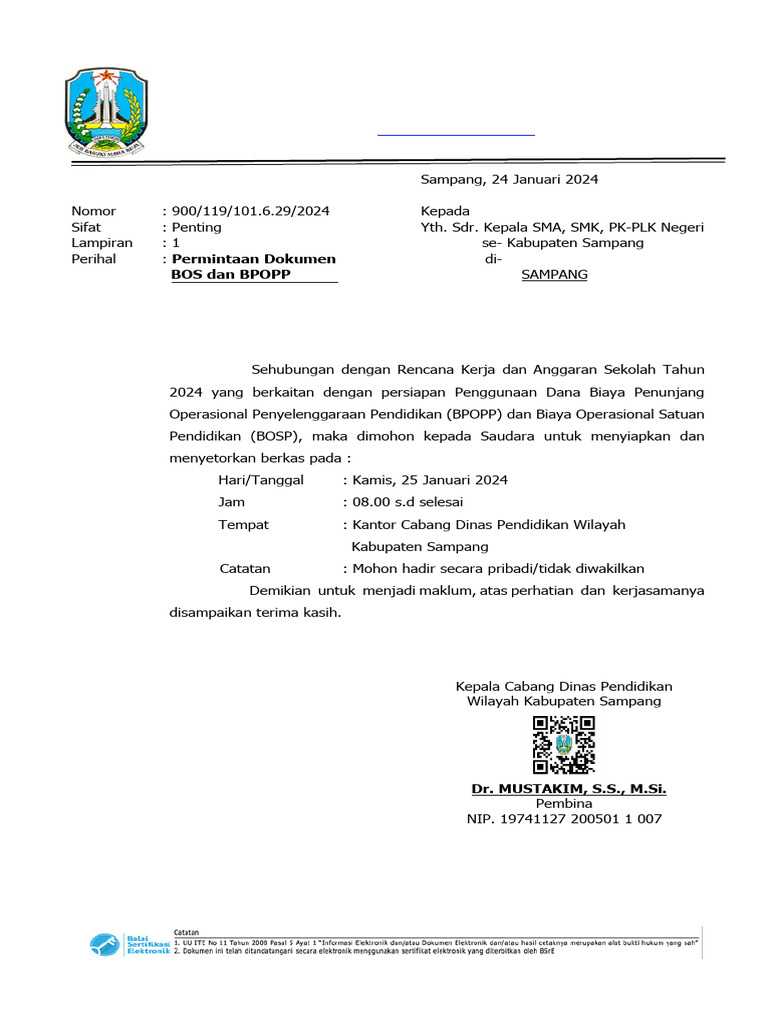 Surat Permintaan RKAS Tahun 2024 - Sign | PDF
