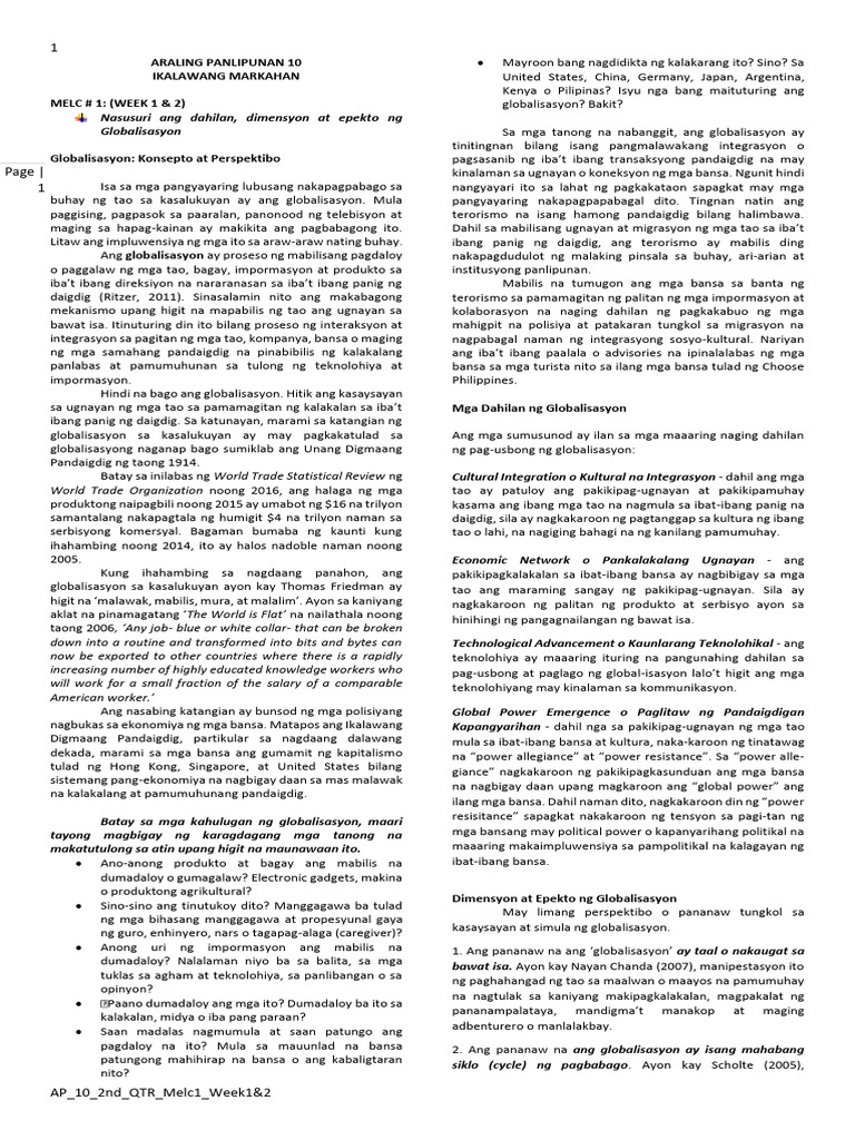 AP 10 2nd QTR Melc1 Week12Module Lecture | PDF | Business | Politics