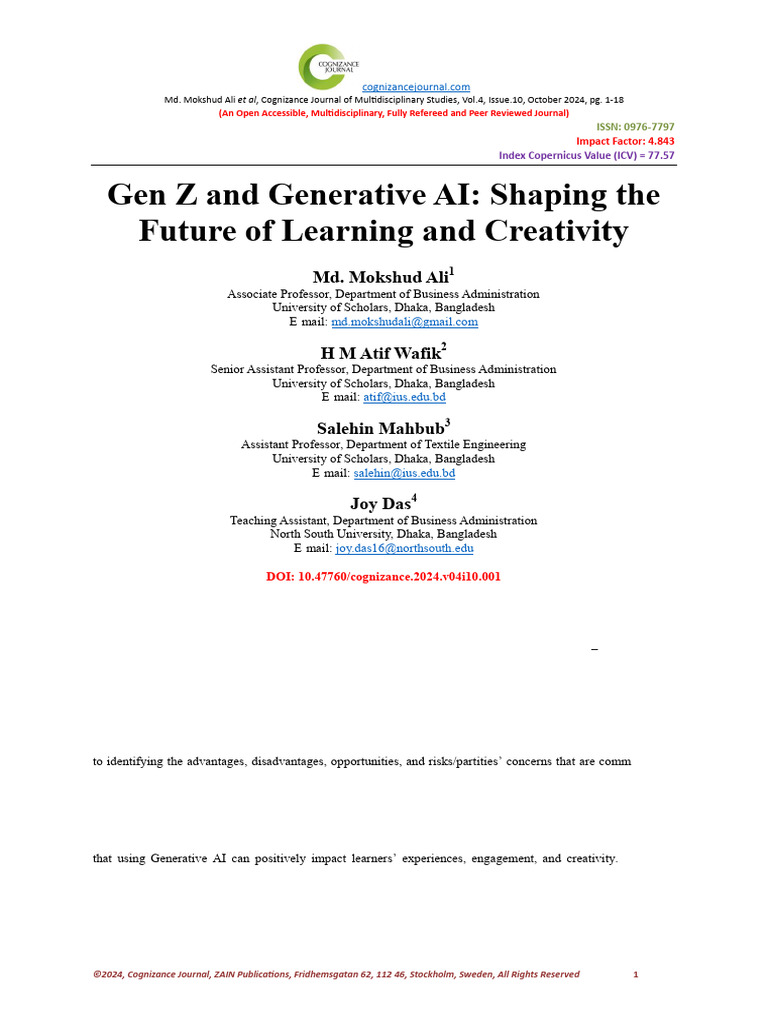 Gen Z and Generative AI: Shaping The Future of Learning and Creativity ...