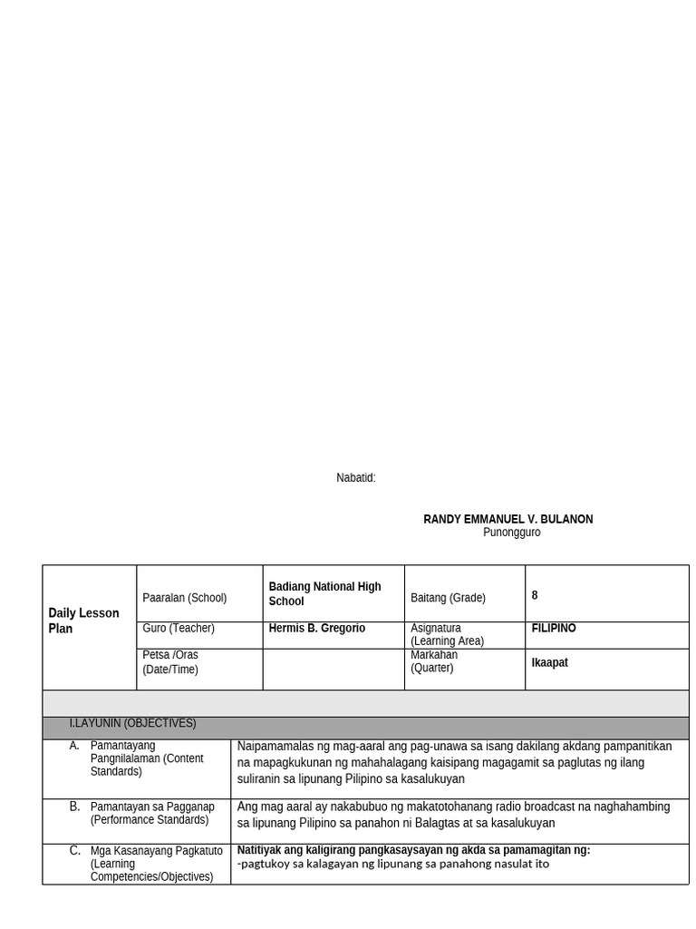 Daily Lesson Plan | PDF