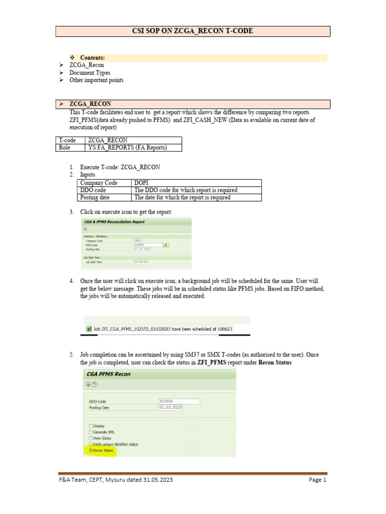 SOP For Report Generation To Identify Difference in PFMS and CGA ...