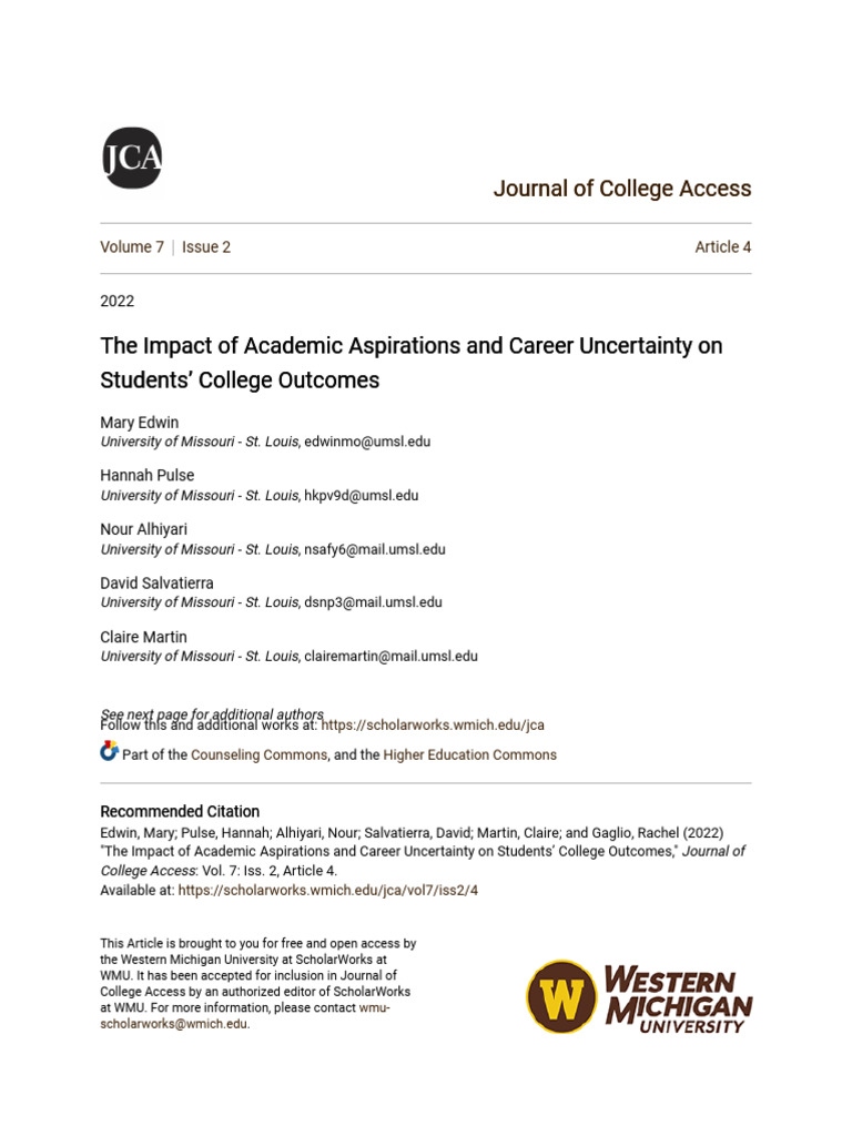 Academic Aspirations and College Outcomes | PDF | School Counselor ...