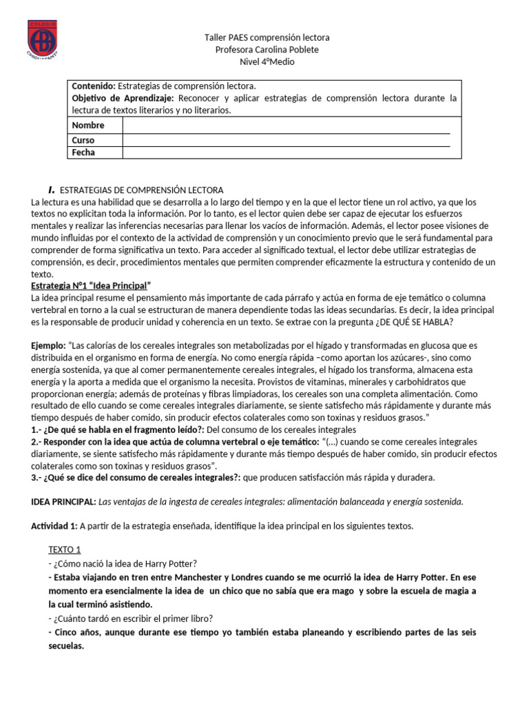 Taller Cuarto Medio | PDF