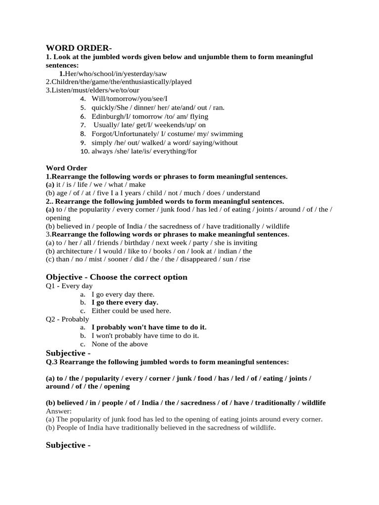 Word Order CBQ | PDF