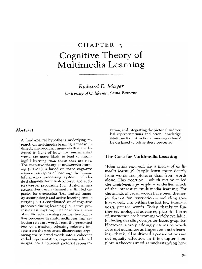 Mayer, 2005 Cap 03 Cognitive Theory of Multimedia Learning | PDF