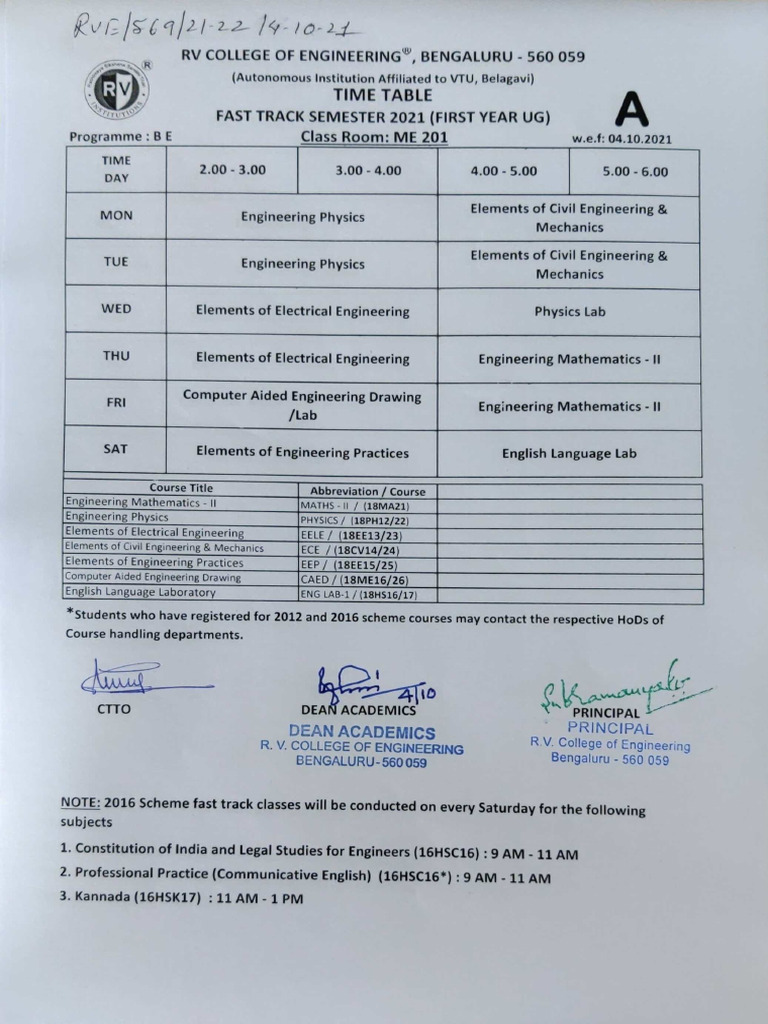 FirstyearFastTrackTimeTable 0 | PDF