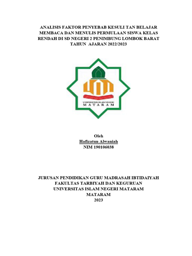 Analisis Faktor Penyebab Kesulitan Belajar Membaca Dan Menulis ... Analisis Faktor Penyebab Kesulitan Belajar Membaca Dan Menulis ...
