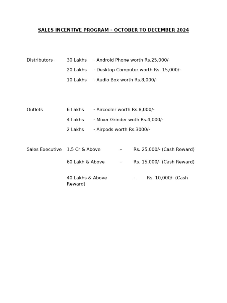 Incentive Scheme | PDF