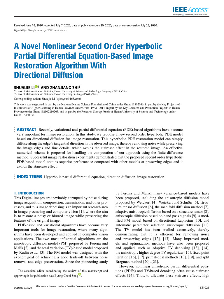 A Novel Nonlinear Second Order Hyperbolic Partial Differential Equation-Based Image Restoration ...