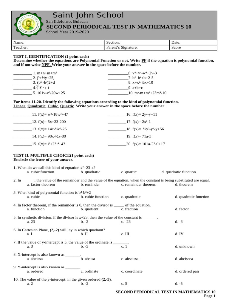 2nd Periodical Test Math | PDF