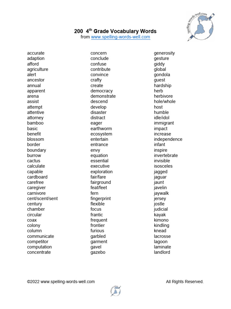 200 4th Grade Vocabulary Words | PDF