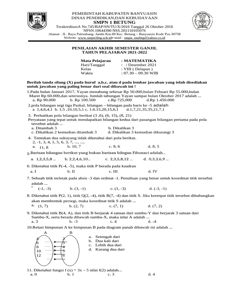Soal Semester Ganjil Des 2021 | PDF