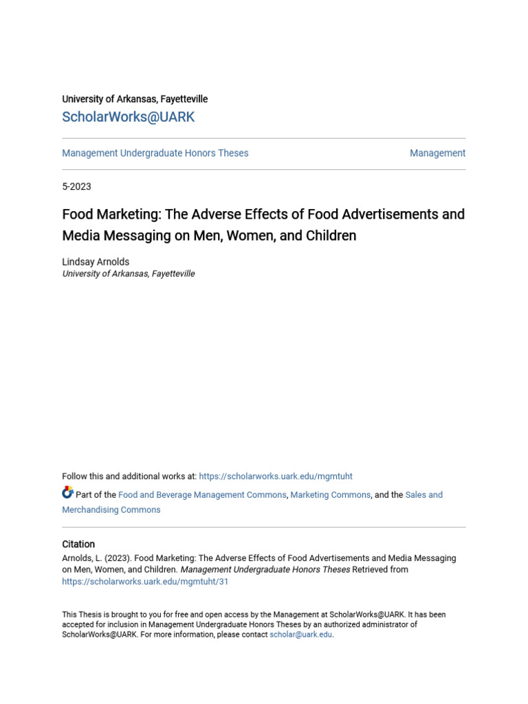 Food Marketing - The Adverse Effects of Food Advertisements and Me | PDF