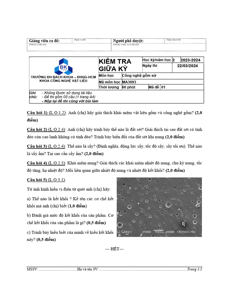 De Va Dap An Giua Ky Mon CN Gom Su | PDF