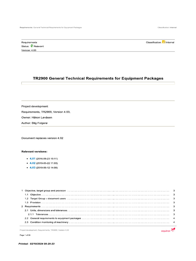 TR2900 1 General Technical Requirements For Equipment Packages | PDF