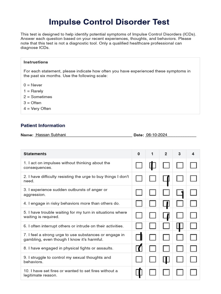 Impulse Control Disorder Test | PDF