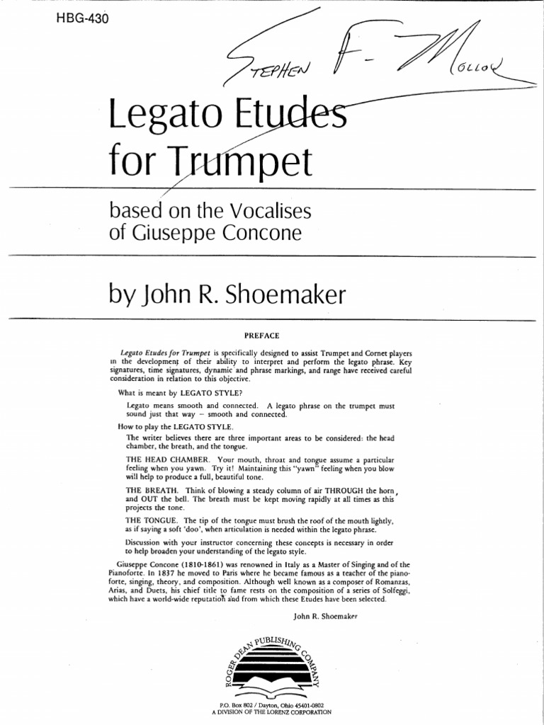 John Shoemaker - Legato Etudes For Trumpet | PDF