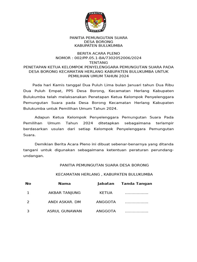002 - Ba - Format Ba PPS Ketua KPPS Desa Borong | PDF
