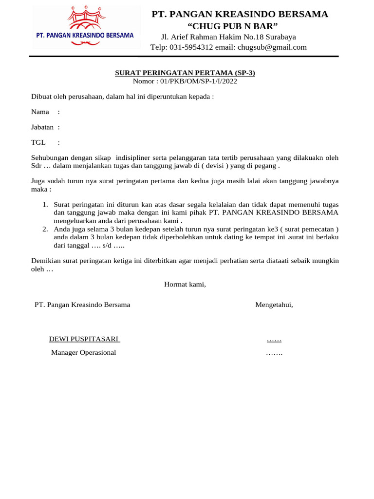 Contoh SURAT PERINGATAN KE 3 | PDF