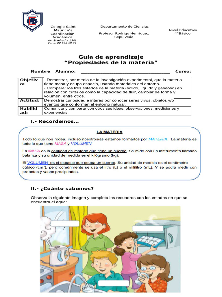 Guía 1 La Materia | PDF