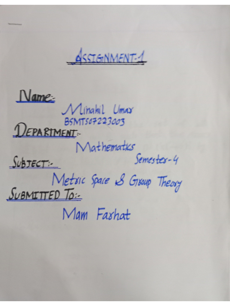 Assignment 1 of Metric Space and Group Theory | PDF