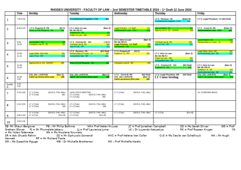 Timetable 2nd Sem 2024 Doc | PDF