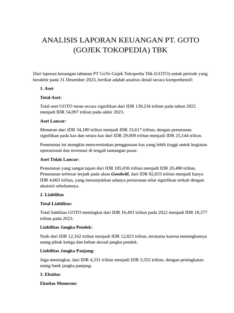 ANALISIS LAPORAN KEUANGAN PT goto | PDF