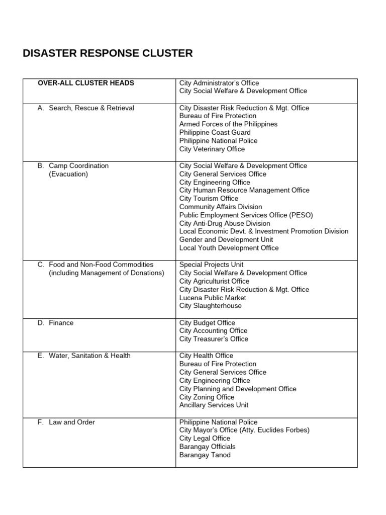 Disaster Response Cluster | PDF | Government